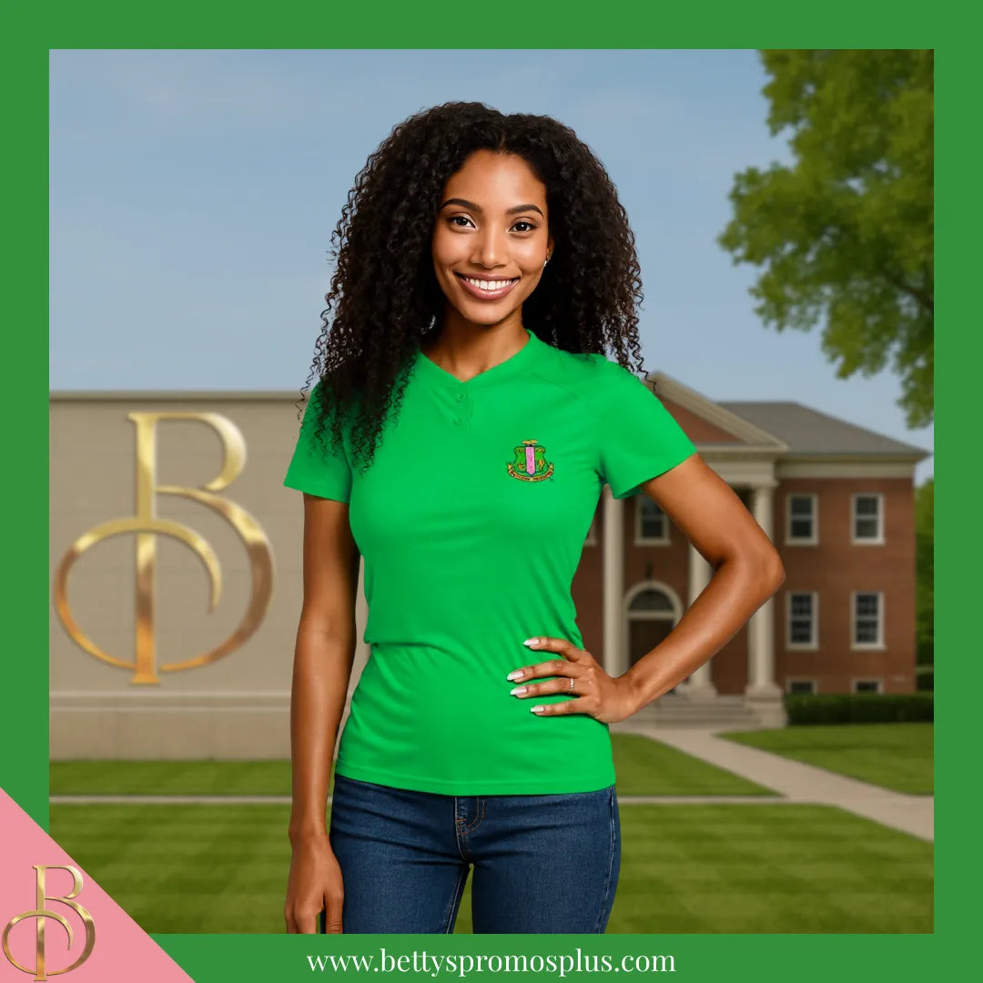 Alpha Kappa Alpha AKA Embroidered Shield Two-Button Baseball Henley Sh ...