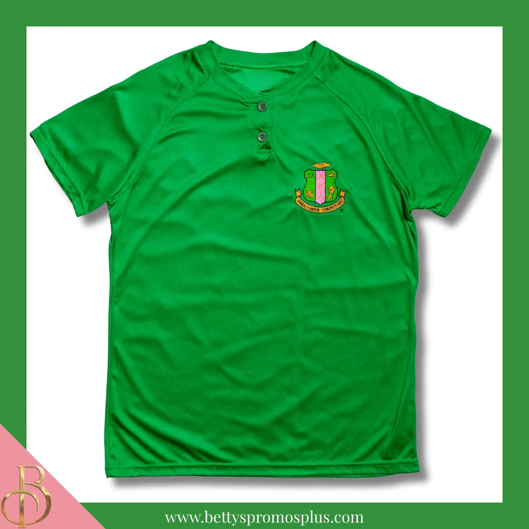 Alpha Kappa Alpha AKA Embroidered Shield Two-Button Baseball Henley Sh ...