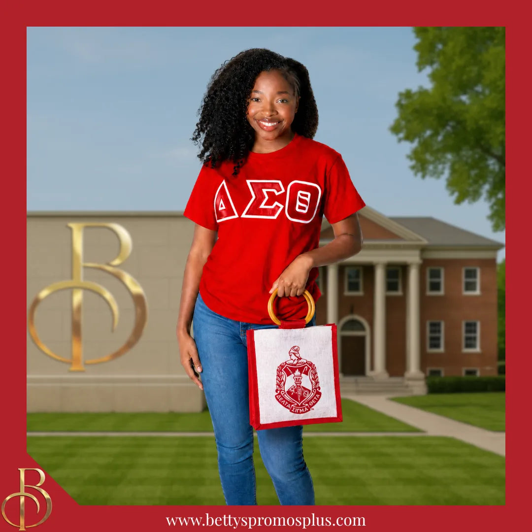 Delta Sigma Theta ΔΣΘ Shield Sorority Mini Jute Bag