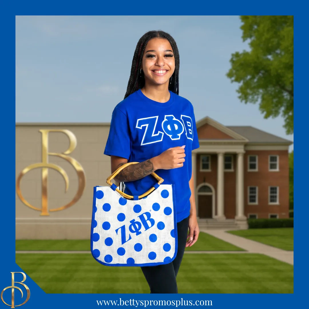 Zeta Phi Beta ΖΦΒ Polka Dot Sorority Jute Bag